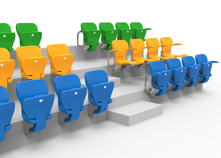 Automatically Folding Spectator Stadium Seating With Optional Armrest